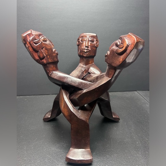 Accents | African Wood 3man Unity Sculpture Interlock Tribal Art | Poshmark